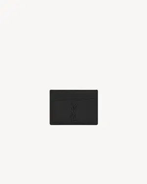 Saint Laurent Cassandre Card Case In Grain De Poudre Leather - Black