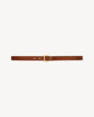 Saint Laurent Cassandre Thin Belt In Suede - Brick