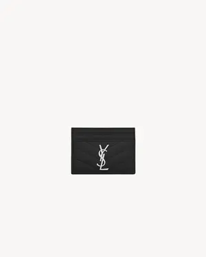 Saint Laurent Cassandre Matelassé Card Case In Grain De Poudre Leather - Black