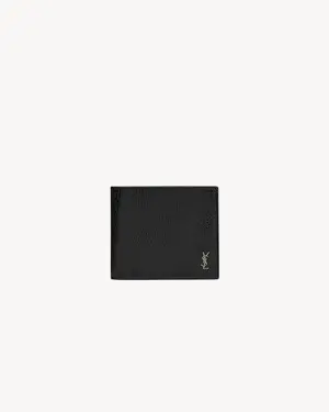 Saint Laurent Tiny Cassandre East/west Wallet In Grained Leather - Black