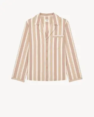 Saint Laurent Pajama Top In Striped Cotton - Praline