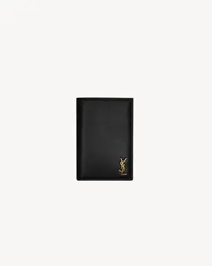 Saint Laurent Tiny Cassandre Credit Card Wallet In Shiny Leather - Black