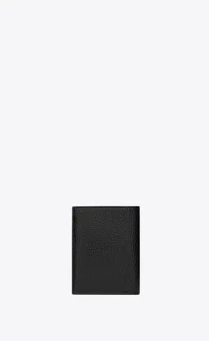 Saint Laurent Tiny Cassandre Credit Card Wallet In Grained Leather - Black