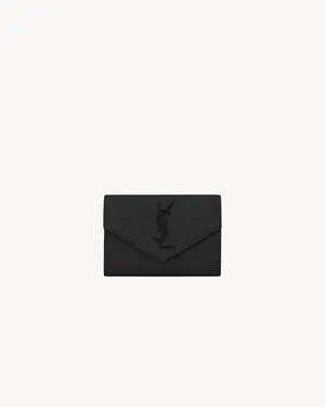 Saint Laurent Cassandre Matelassé Small Envelope Wallet In Grain De Poudre Leather - Black