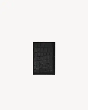 Saint Laurent Tiny Cassandre Credit Card Wallet In Crocodile-embossed Matte Leather - Black