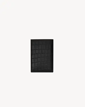 Saint Laurent Tiny Cassandre Credit Card Wallet In Crocodile-embossed Matte Leather