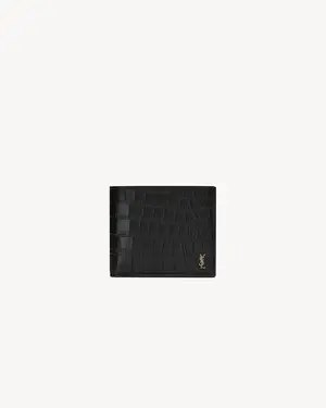 Saint Laurent Tiny Cassandre East/west Wallet With Coin Purse In Crocodile-embossed Matte Leather - Black