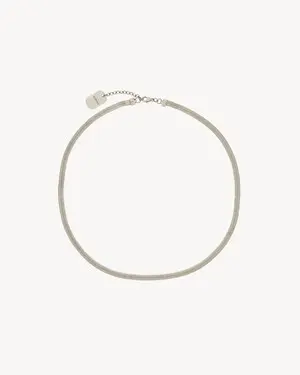 Saint Laurent Short Herringbone Chain Necklace In Metal - Oxidized Silver