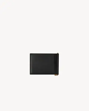 Saint Laurent Tiny Cassandre Bill Clip Wallet In Shiny Leather