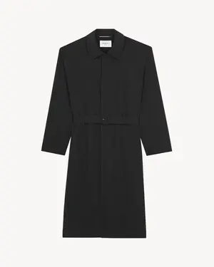 Saint Laurent Coat In Cotton Serge - Noir