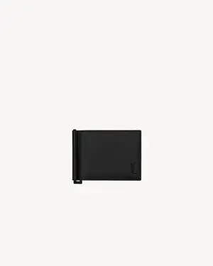 Saint Laurent Tiny Cassandre Bill Clip Wallet In Matte Leather - Black