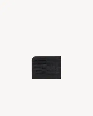 Saint Laurent Tiny Cassandre Open Card Case In Matte Crocodile-embossed Leather - Black