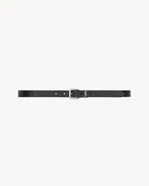 Saint Laurent Cassandre Rectangular Buckle Belt In Leather - Black