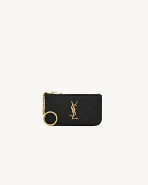 Saint Laurent Cassandre Matelassé Key Pouch In Smooth Leather - Black