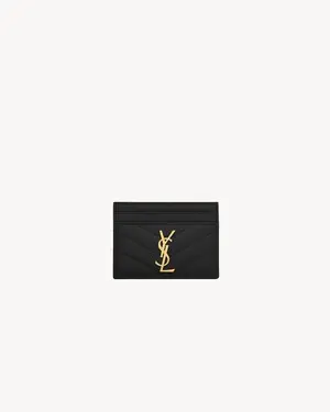 Saint Laurent Cassandre Matelassé Card Case In Grain De Poudre Leather - Black