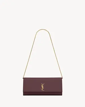 Saint Laurent Kate Clutch In Grain De Poudre Leather - Rouge Cabernet
