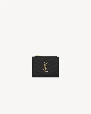 Saint Laurent Cassandre Matelassé Bi-fold Wallet In Grain De Poudre Leather - Black