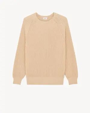 Saint Laurent Ribbed Cotton Knit Crewneck Sweater - Sable
