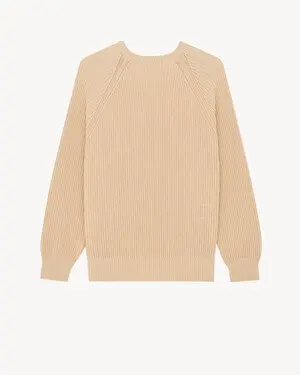 Saint Laurent Ribbed Cotton Knit Crewneck Sweater - Sable