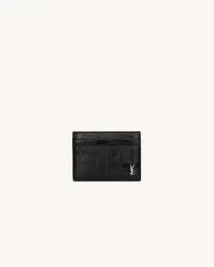 Saint Laurent Tiny Cassandre Card Case In Eel - Black