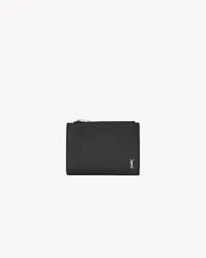 Saint Laurent Tiny Cassandre Bi-fold Wallet In Grained Leather - Black
