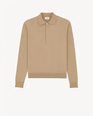 Saint Laurent Polo In Silk And Cotton Knit - Camel Clair