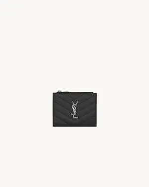 Saint Laurent Cassandre Matelassé Bi-fold Wallet In Grain De Poudre Leather - Black