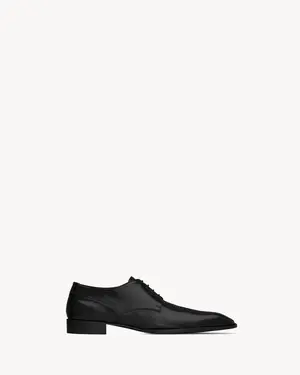 Saint Laurent Stanton Glazed Leather Lace-up Derbies - Black