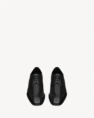 Saint Laurent Stanton Glazed Leather Lace-up Derbies - Black