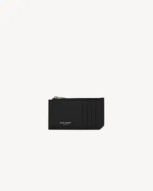 Saint Laurent Paris Fragments Zipped Card Case In Grain De Poudre Leather - Black