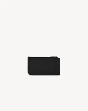 Saint Laurent Paris Fragments Zipped Card Case In Grain De Poudre Leather