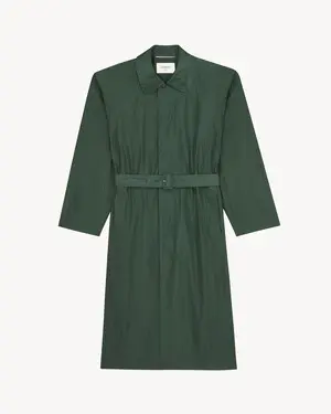 Saint Laurent Trench Coat In Silk - Vert Fonce