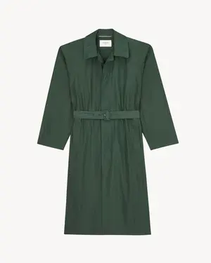 Saint Laurent Trench Coat In Silk - Vert Fonce