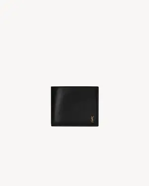 Saint Laurent Tiny Cassandre East/west Wallet In Shiny Leather - Black