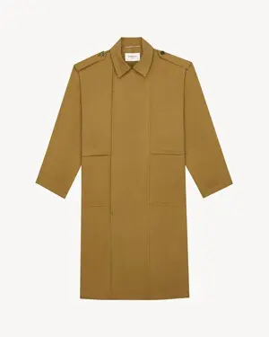 Saint Laurent Broad Shoulder Trench Coat In Silk Serge