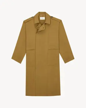 Saint Laurent Broad Shoulder Trench Coat In Silk Serge