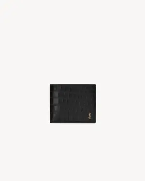 Saint Laurent Tiny Cassandre East/west Wallet In Crocodile-embossed Matte Leather - Black