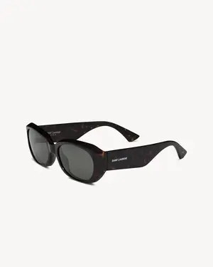 Saint Laurent Oval Tortoiseshell Sunglasses - Dark Havana And Grey