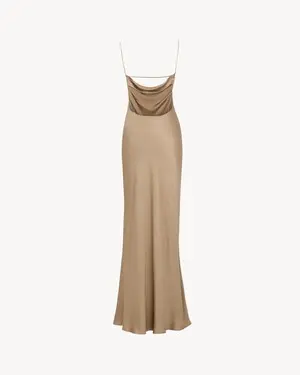 Saint Laurent Backless Cowl Maxi Dress In Silk Satin