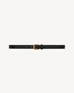 Saint Laurent Rectangular Buckle Thin Belt In Smooth Leather - Black