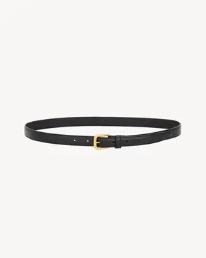 Saint Laurent Rectangular Buckle Thin Belt In Smooth Leather - Black