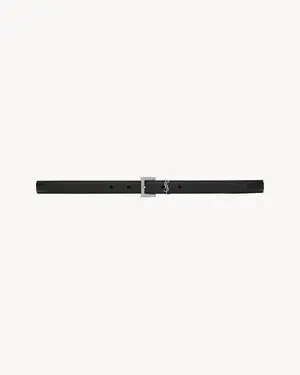 Saint Laurent Cassandre Thin Belt With Square Buckle In Lacquered Leather - Black