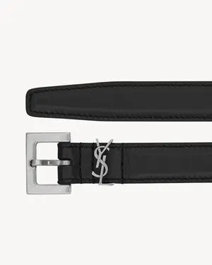 Saint Laurent Cassandre Thin Belt With Square Buckle In Lacquered Leather - Black
