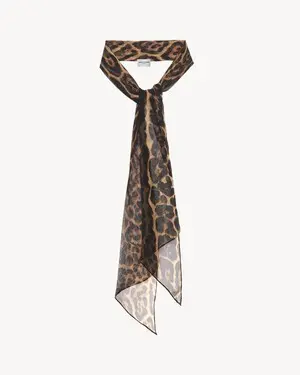 Saint Laurent Leopard-print Lavallière Scarf In Silk Muslin - Camel