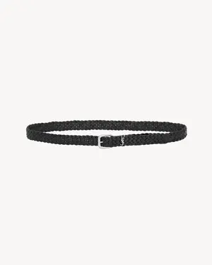 Saint Laurent Cassandre Rectangular Buckle Belt In Woven Leather