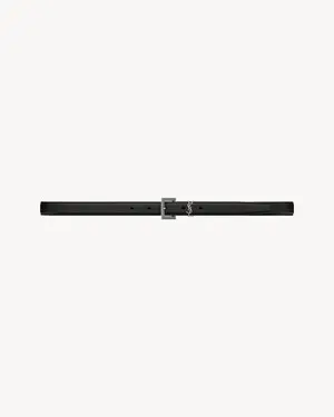Saint Laurent Cassandre Thin Belt In Smooth Leather - Black