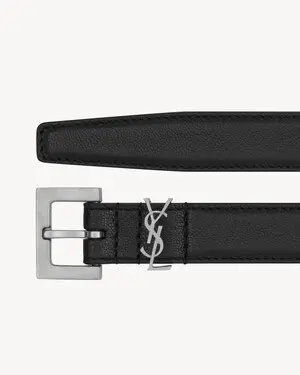 Saint Laurent Cassandre Thin Belt In Smooth Leather