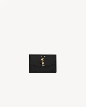 Saint Laurent One Sizeptown Flap Card Case In Grain De Poudre Leather - Black