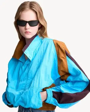 Saint Laurent Cassandre Windbreaker In Nylon Faille - Turquoise
