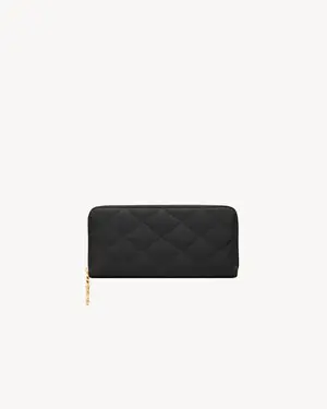 Saint Laurent Cassandre Bijou Zip Wallet In Grain De Poudre Leather - Black